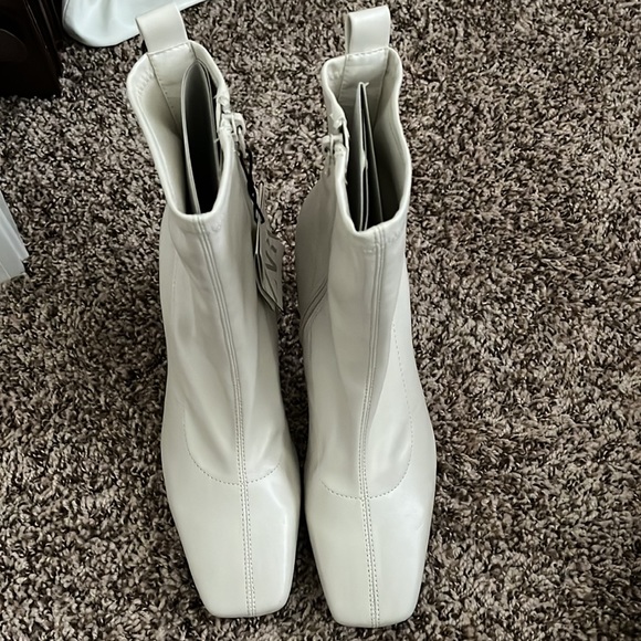Zara | Shoes | Zara Off White Heeled Square Toe Ankle Boots | Poshmark